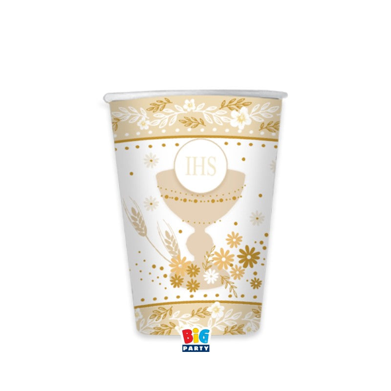 First Communion Paper Cups | Chalice, Wheat & Flower Design