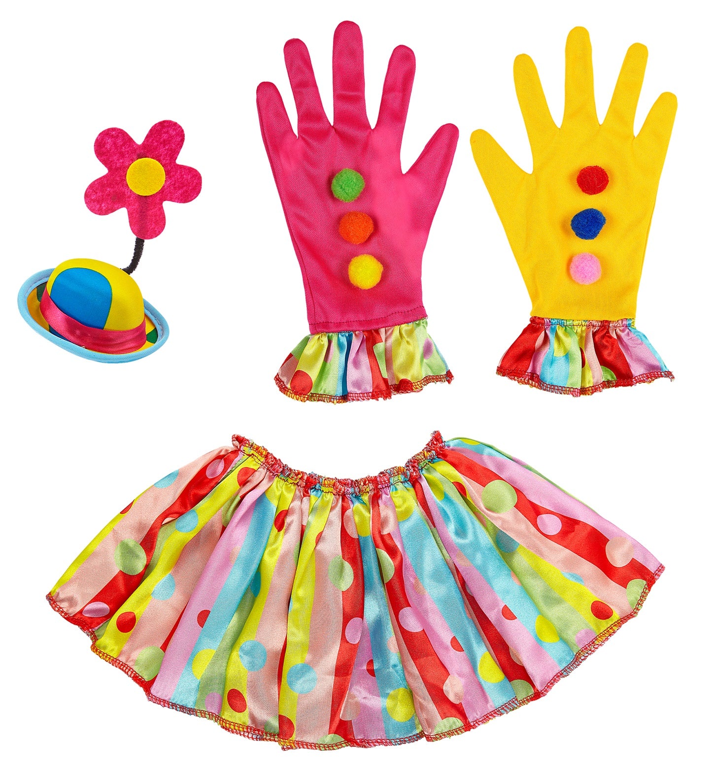 Clown Lady Costume Accessory Kit Hat Gloves Collar