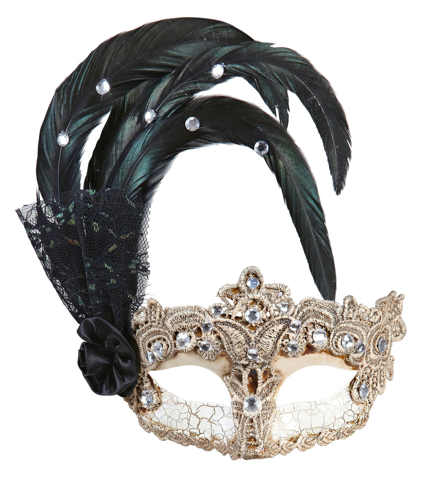 Black & Gold Lace Eyemask with Jewel Masquerade Mask
